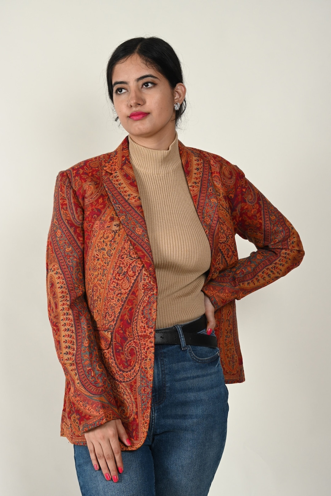 Rust Indian Jacket, Wool Jacket, Occasional Blazer, Paisley Blazer ...