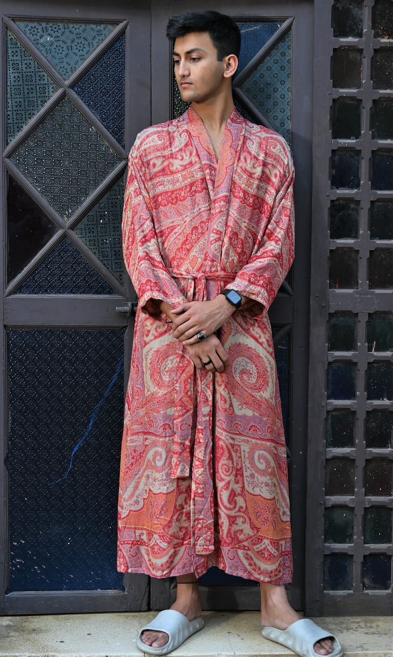 Space Black Silk Robe for Men, Dressing Gown, Reversible Robe, Men's ...