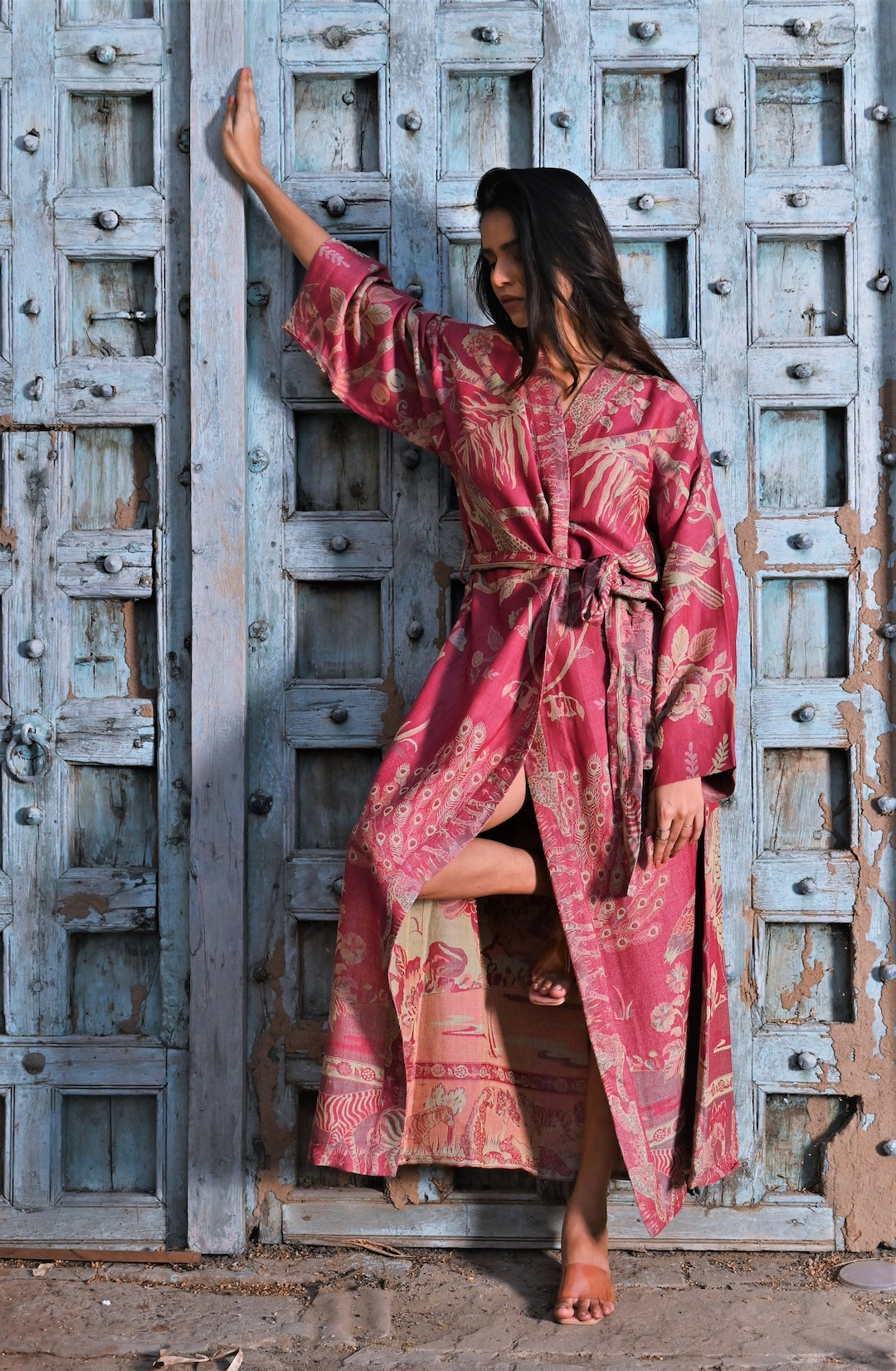 Reversible Cashmere Silk Robe: Flamingo Pink Kimono Loungewear - Etsy