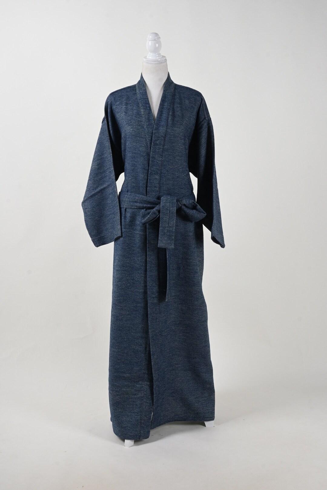 Cerulean Blue Wool Robe, Reversible Dressing Gown, Bathrobe, Lounge ...