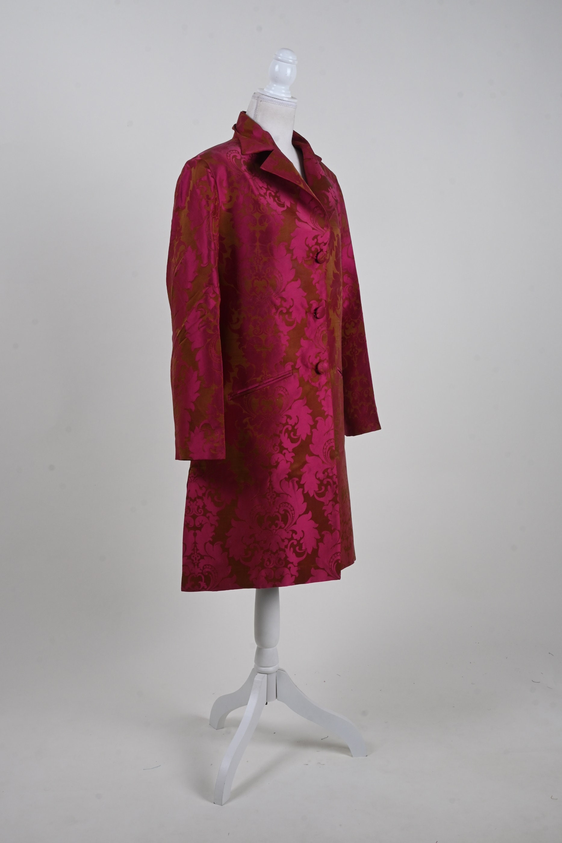 Raspberry Floral Women Silk Jacket, Silk Brocade Coat, Long Silk Coat ...