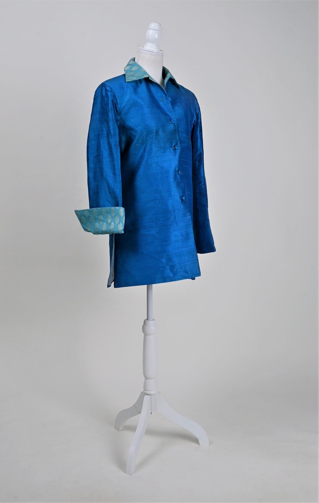 Silk Nehru Collar Coat, Bright Blue Jacket for Women, Wedding Guest ...