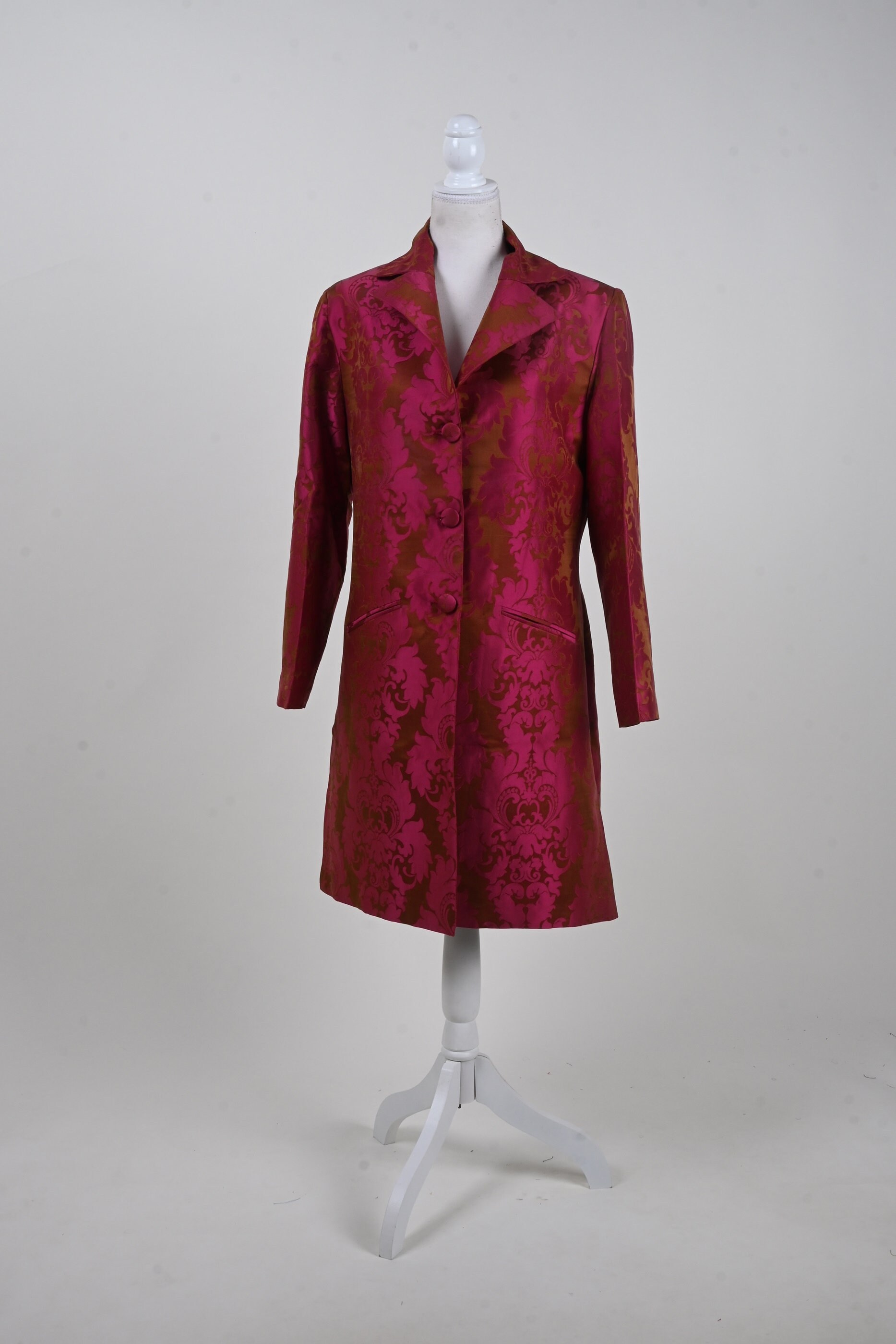 Raspberry Floral Women Silk Jacket, Silk Brocade Coat, Long Silk Coat ...