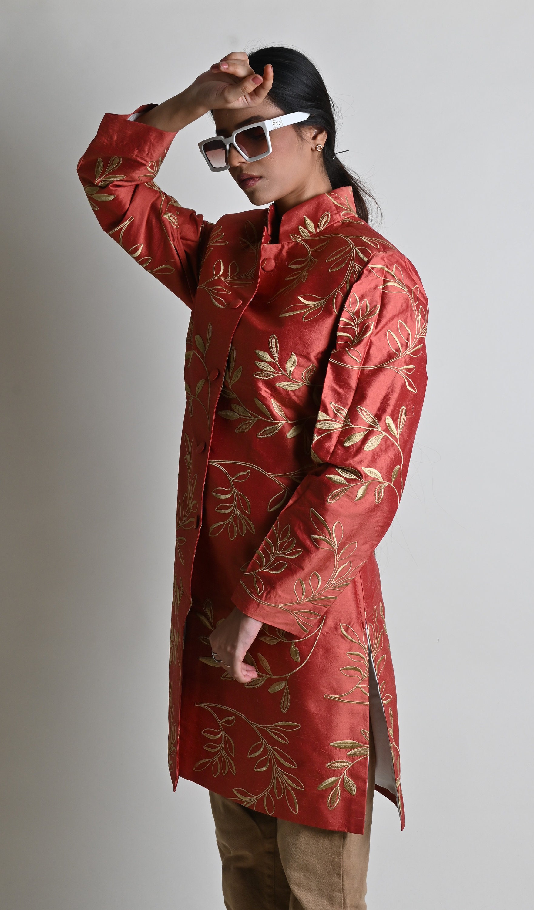 Tea Rose Women Long Silk Coat, Floral Women Coat, Embroidered, Wedding ...