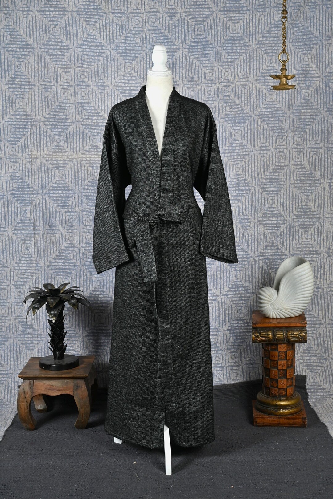 Charcoal Wool Robe, Reversible Dressing Gown, Bathrobe, Loungewear ...