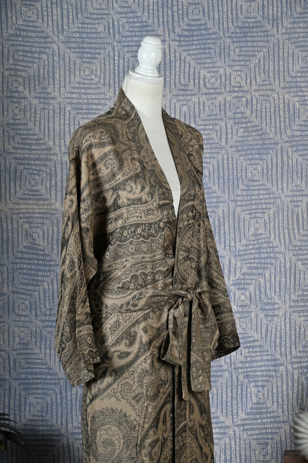 Brown Silk Robe for Men, Dressing Gown, Reversible Robe, Men's Long ...