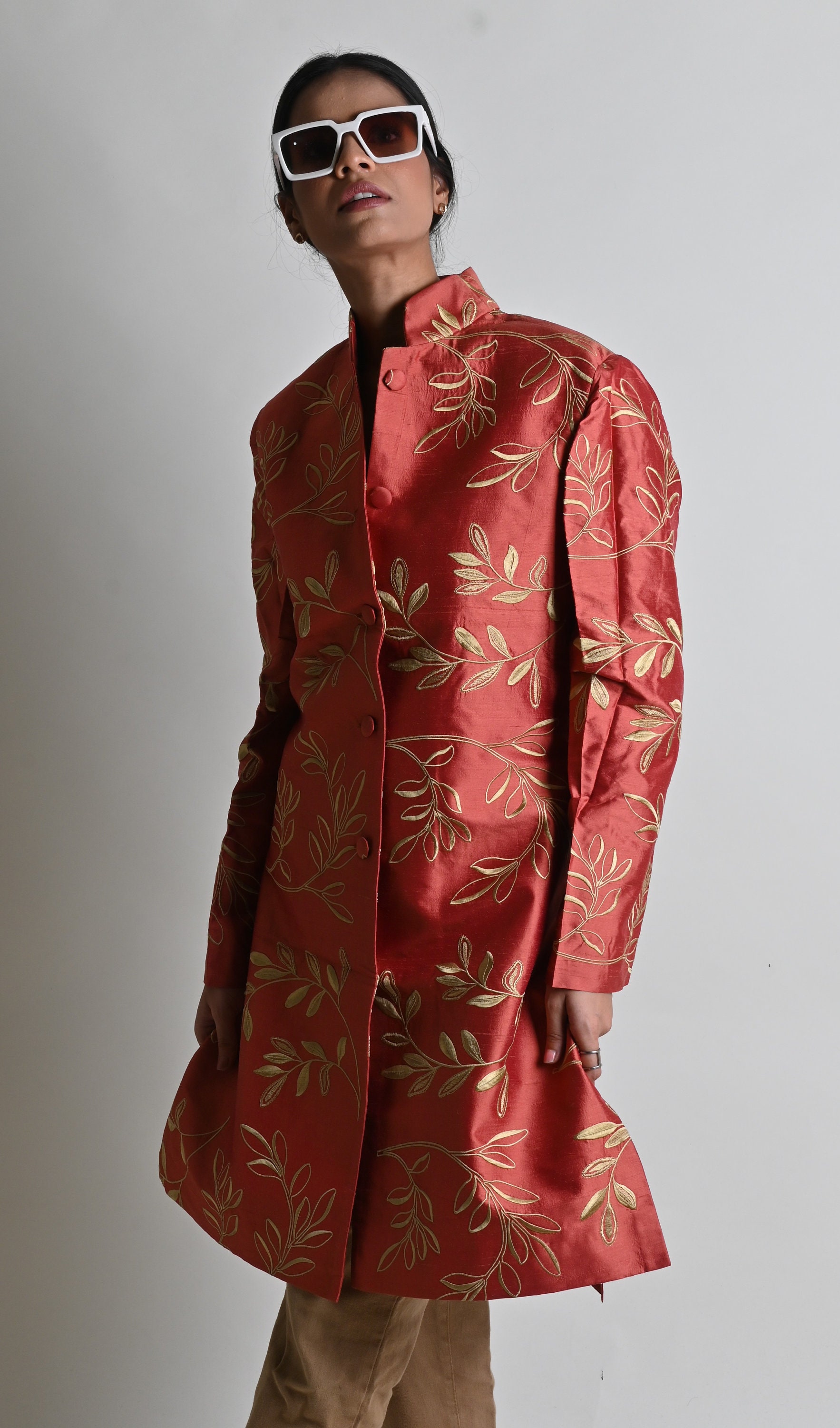 Tea Rose Women Long Silk Coat, Floral Women Coat, Embroidered, Wedding ...