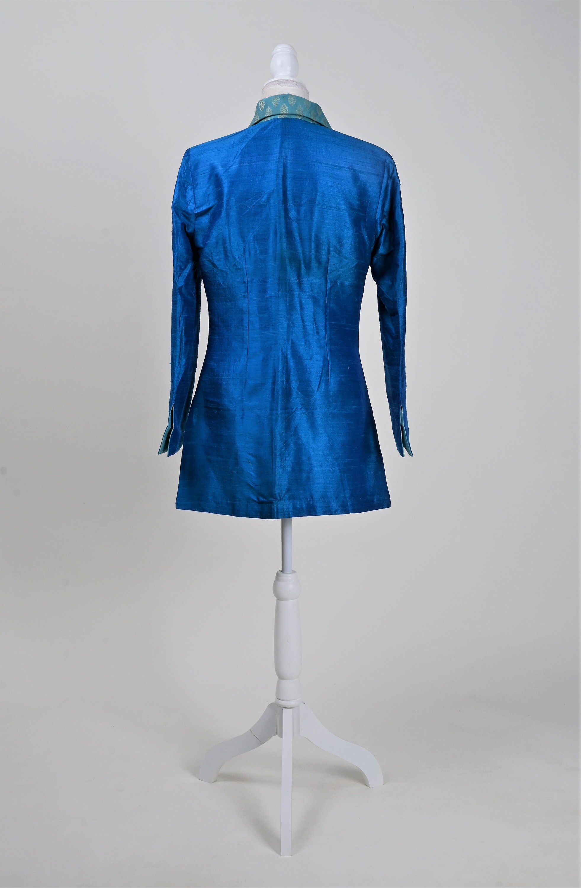 Silk Nehru Collar Coat, Bright Blue Jacket for Women, Wedding Guest ...