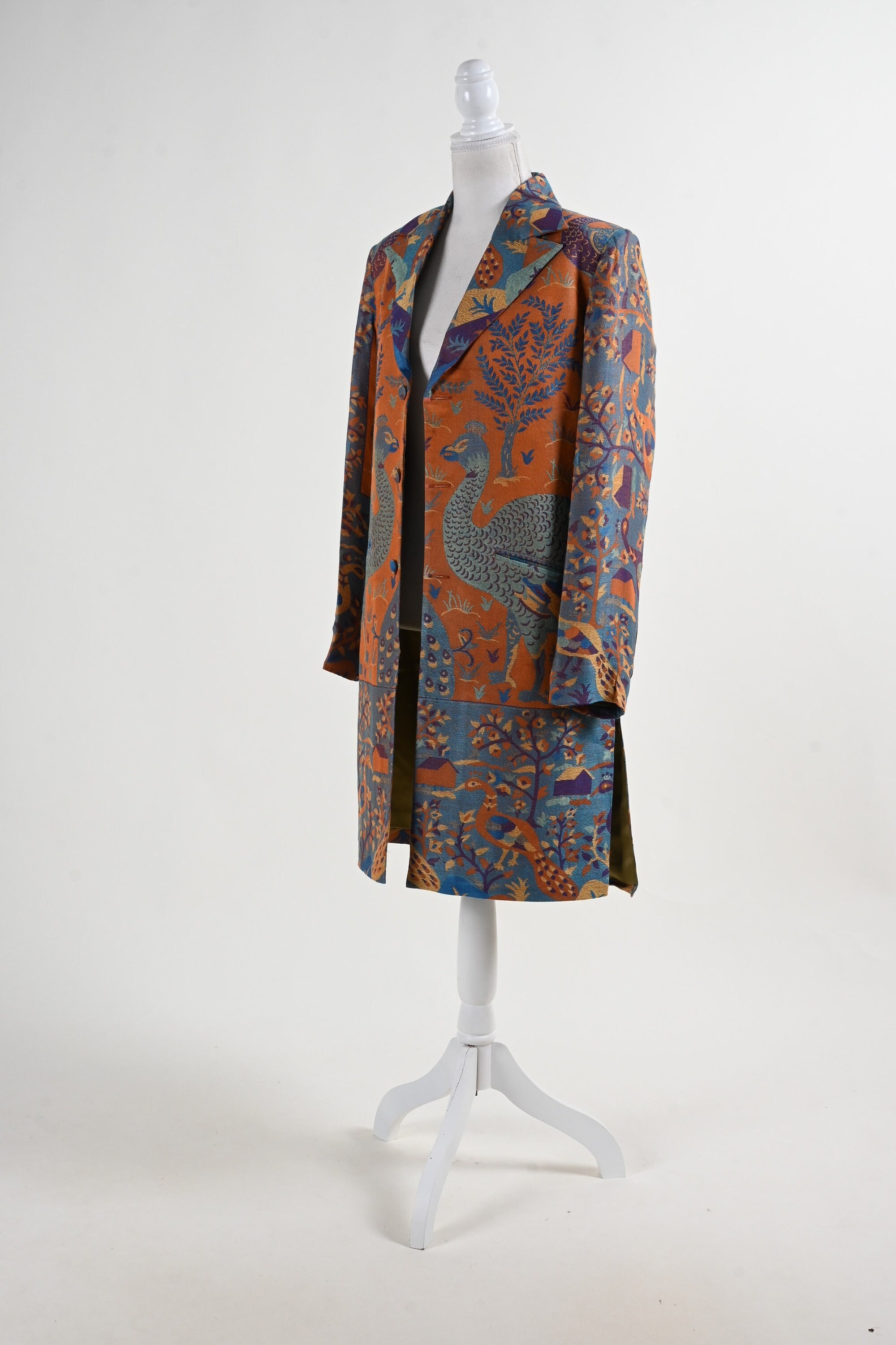 Handmade Wool Silk Coat: Orange Elephant Design Trench Coat - Etsy