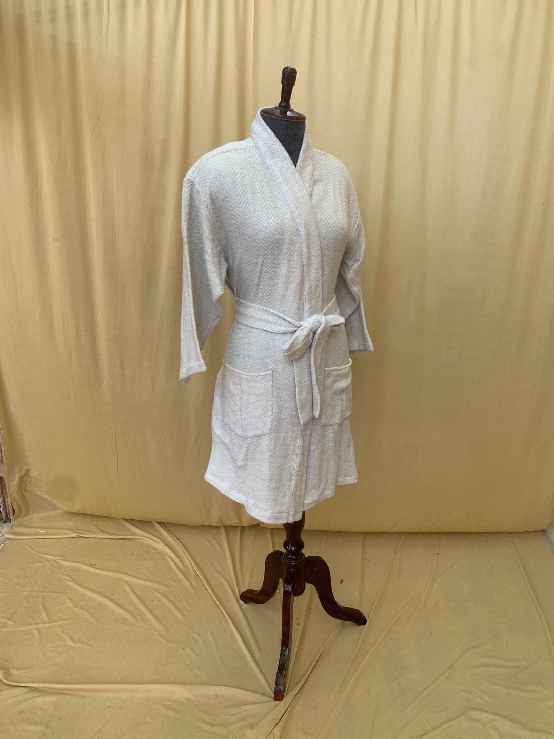 Herringbone Pattern Wool Dressing Gown, Wool Short Kimono Robe, Kimono ...