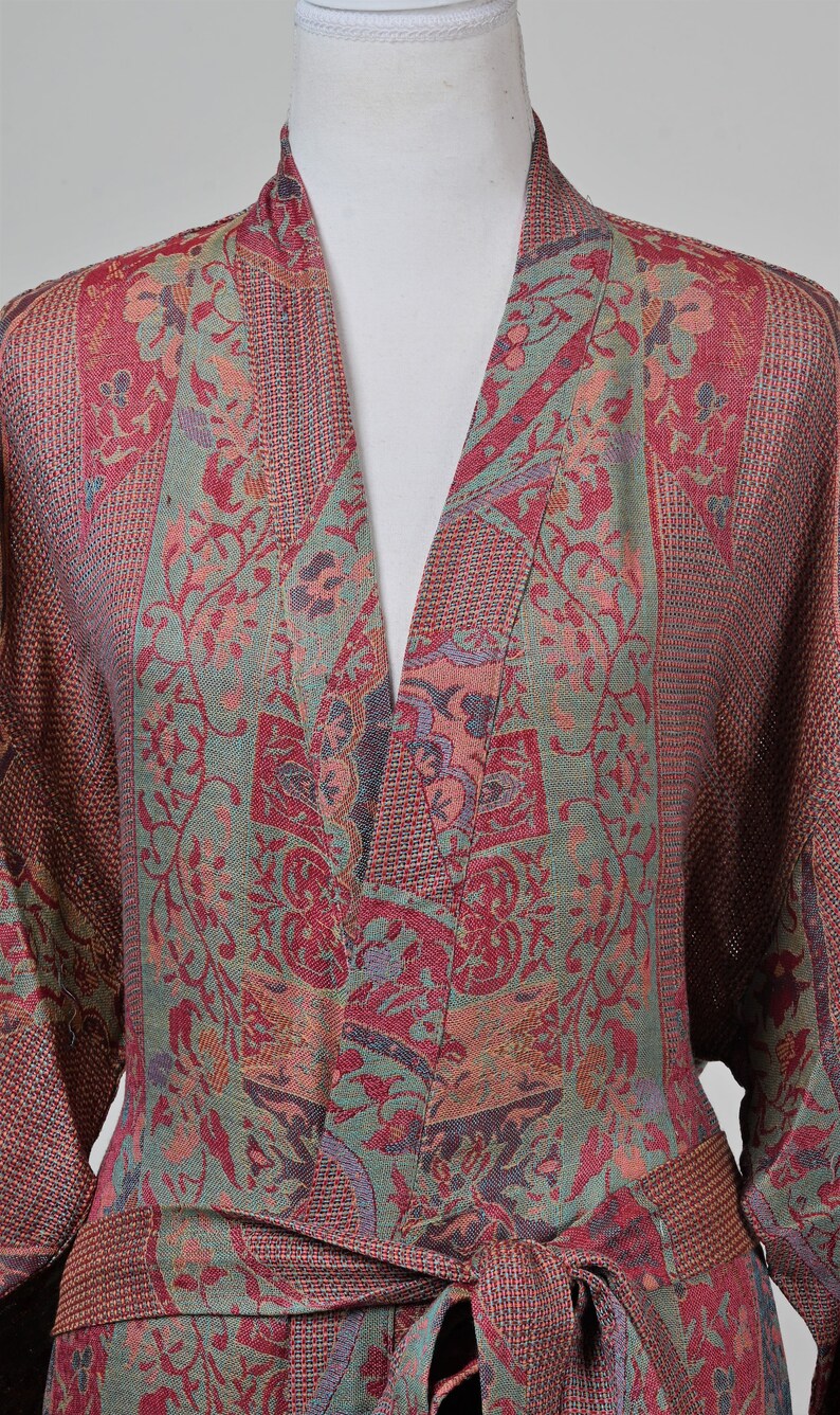 Long Bathrobes, Women Dressing Gown, Reversible, Paisley Design Silk Kimono Robe, House Coat ...