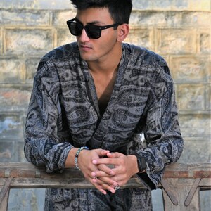 Space Black Silk Robe for Men, Dressing Gown, Reversible Robe, Men's ...