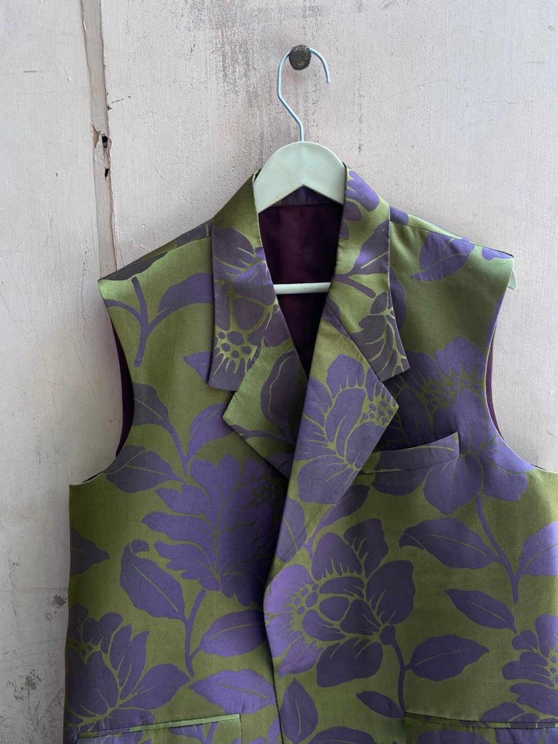 Floral Brocade Silk Waistcoat, V Neck With Pocket Vest, Bespoke Unisex ...