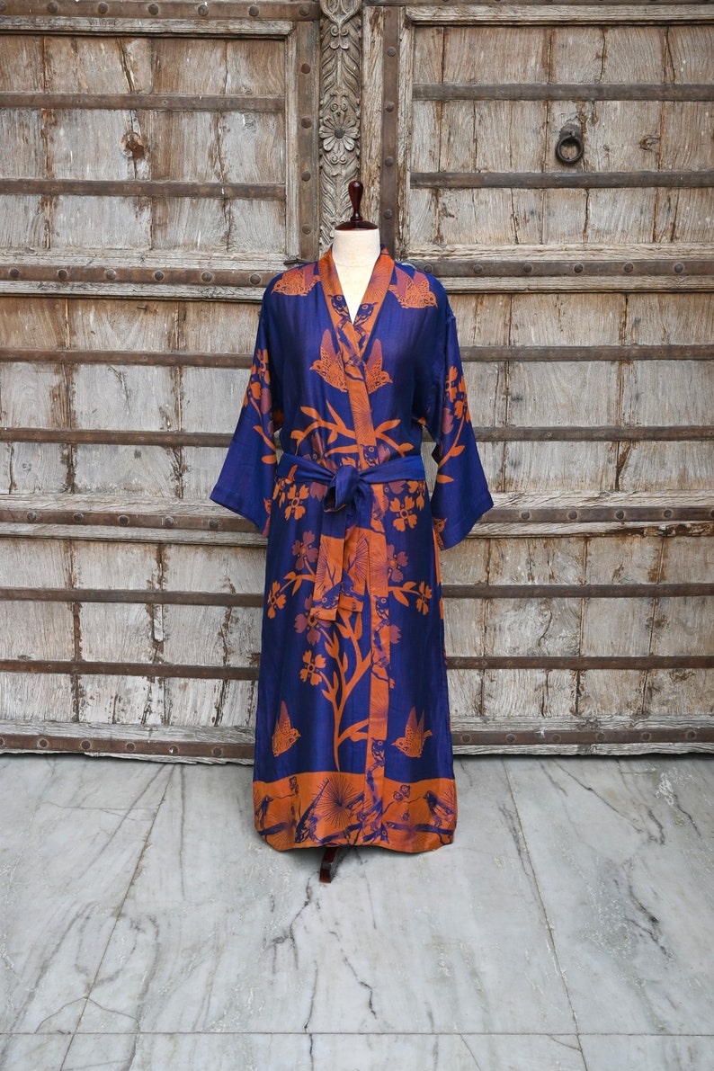 Cobalt Blue Long Dressing Gown, House Coat, Kaftan for Women, Wedding ...