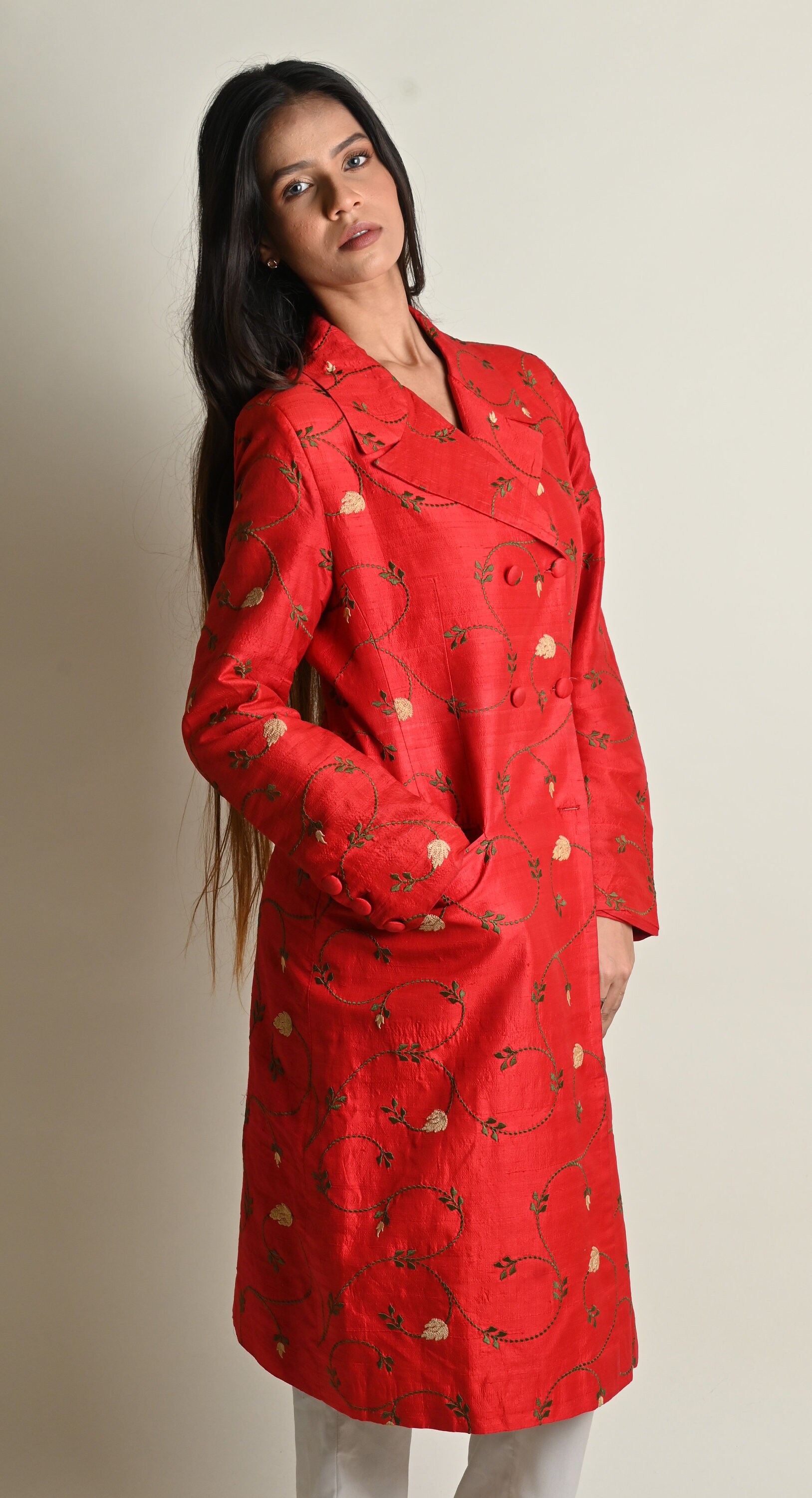 Red Floral Women Coat Women Long Silk Coat Embroidered - Etsy