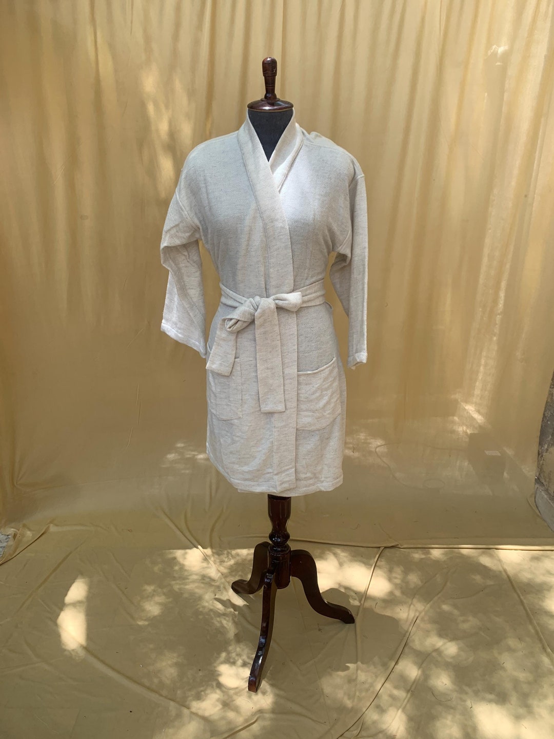 Unisex Nightwear, Diamond Pattern Wool Short Kimono Robe, Kimono Robe ...