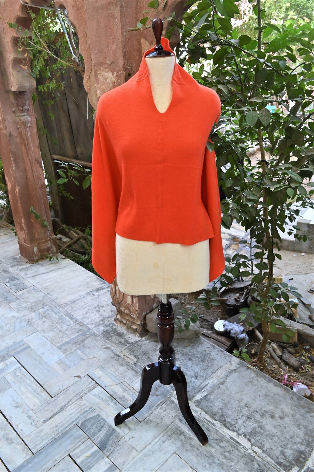 Neon Orange Cashmere Poncho: Handwoven Boho Cape - Etsy