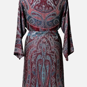 Blood Red Silk Robe for Men, Dressing Gown, Reversible Robe, Men's Long ...