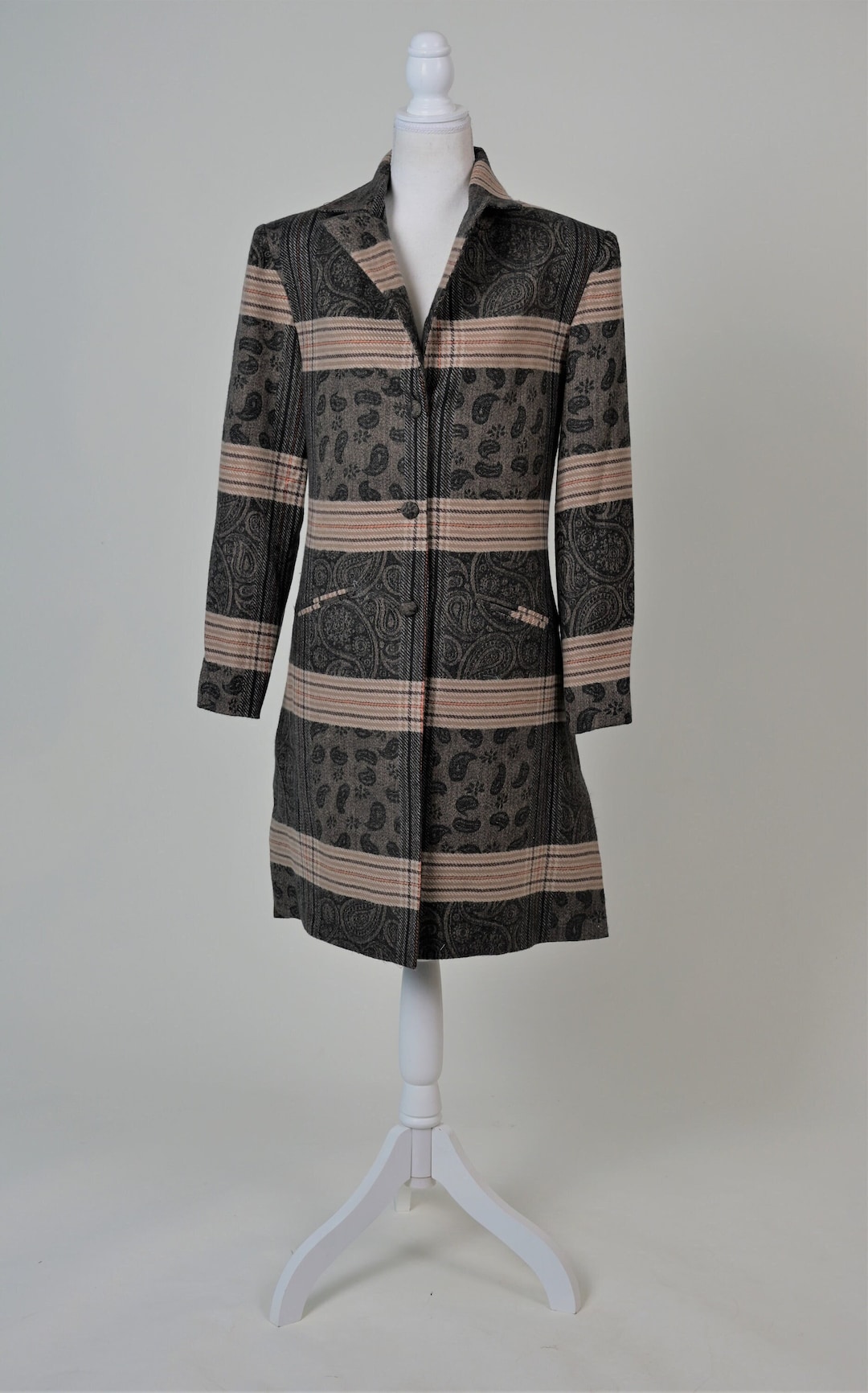 Black Paisley Alpaca Jacket, Long Office Suit Jacket, Alpaca Wool Coat ...