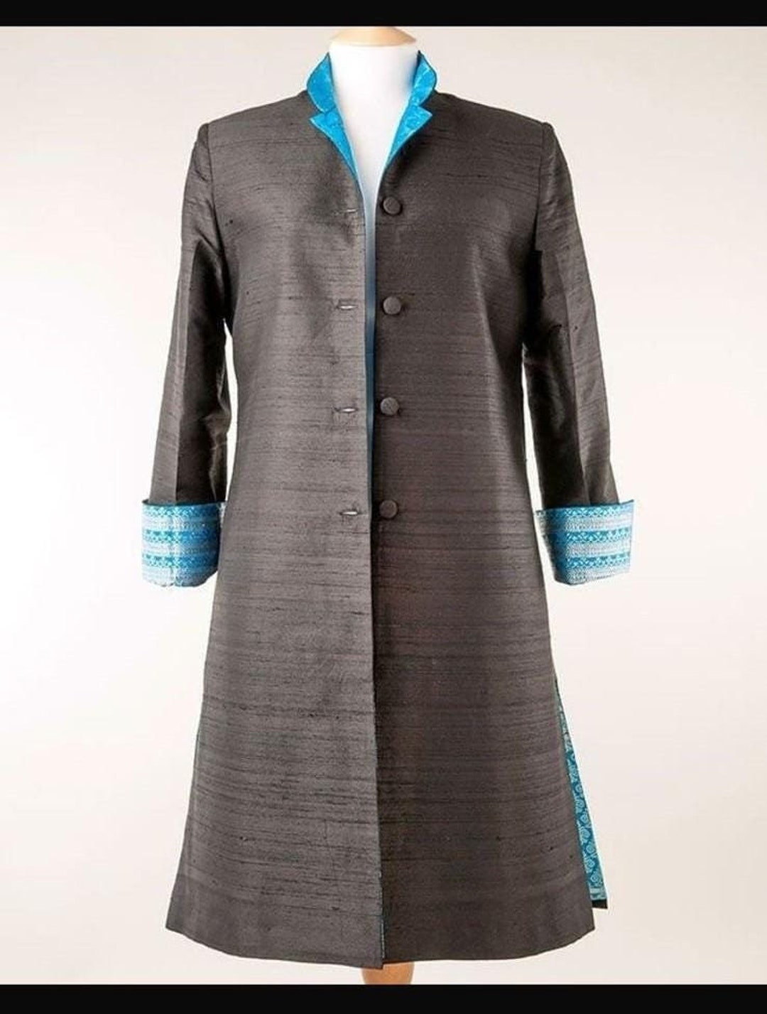Brown Silk Nehru Collar Coat, Unisex Silk Coat, Long Jacket for Women ...