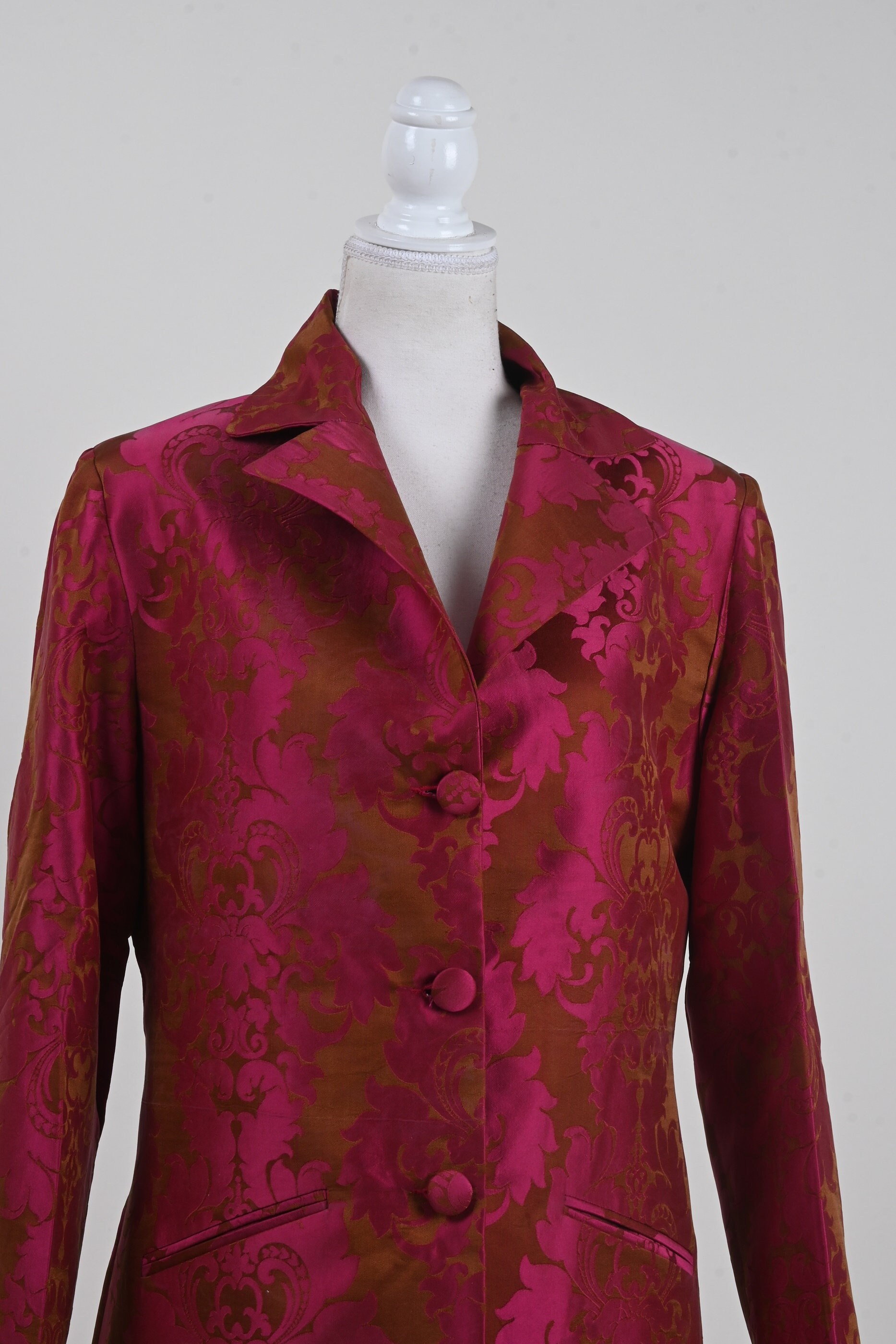 Raspberry Floral Women Silk Jacket, Silk Brocade Coat, Long Silk Coat ...