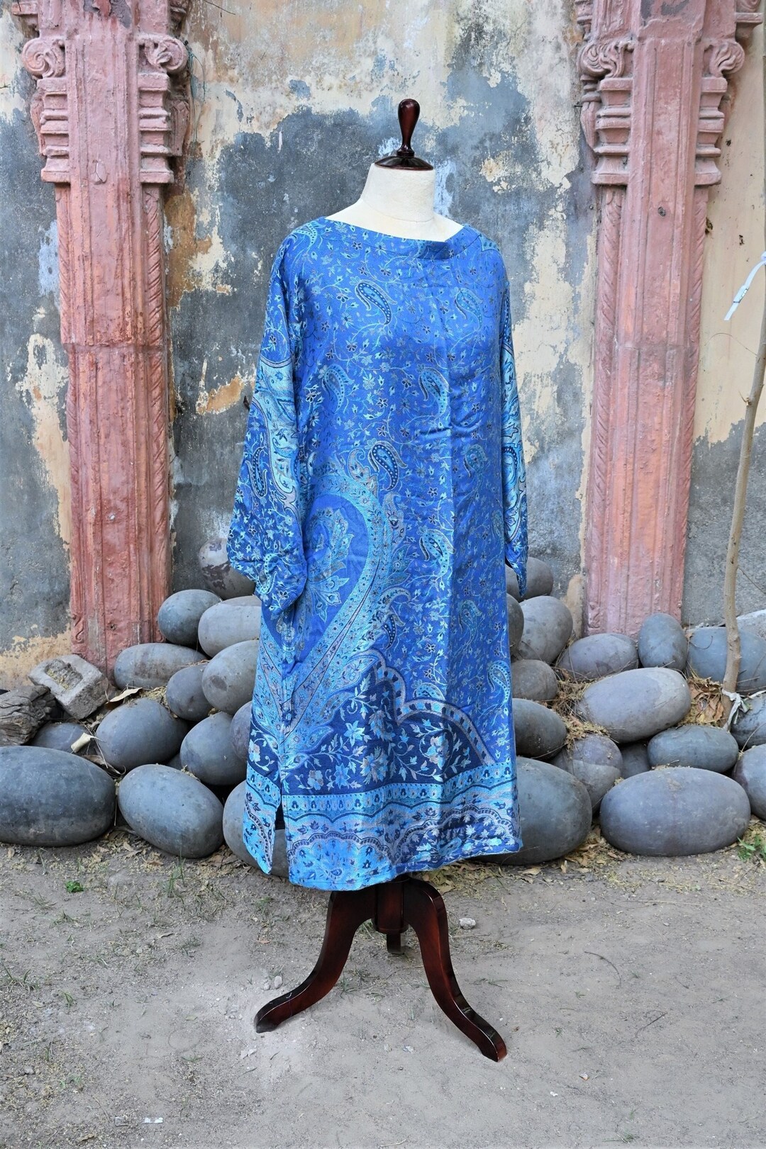 Azure Blue Evening Party Dress, Midi Dress, Silk Gown, Wedding Guest ...