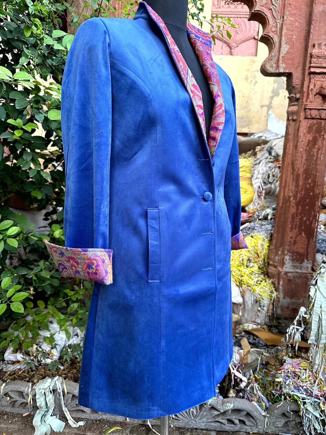 Cerulean Blue Coat, Embroidered Jacket, Unisex, Designer Velvet Jacket ...
