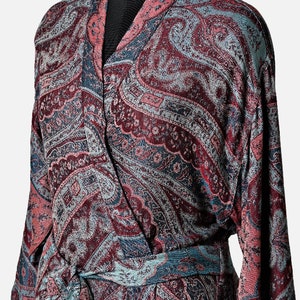 Blood Red Silk Robe for Men, Dressing Gown, Reversible Robe, Men's Long ...