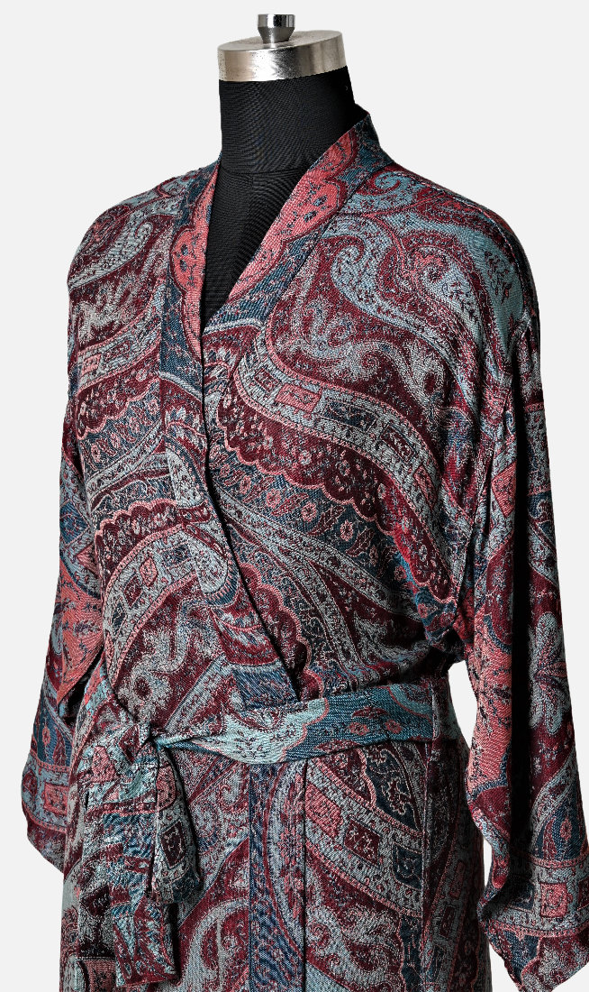 Blood Red Silk Robe for Men, Dressing Gown, Reversible Robe, Men's Long ...