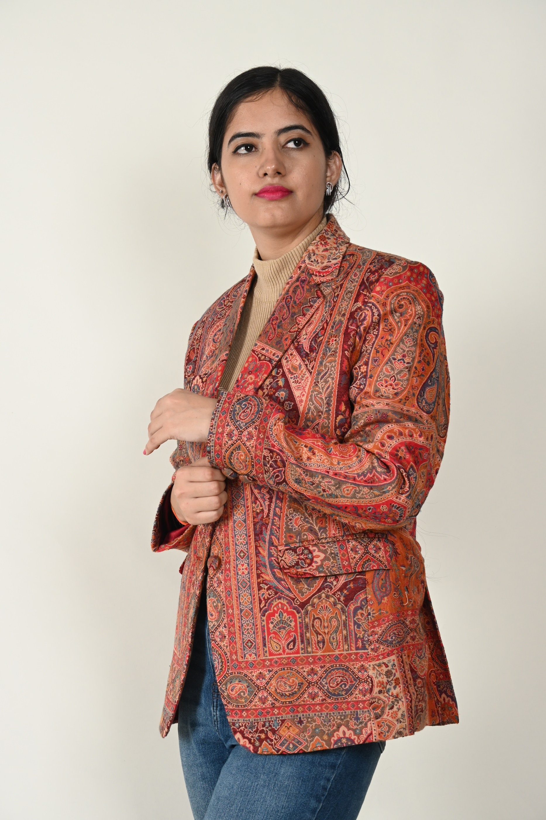 Munsell Red Paisley Blazer, Jacket for Women, Wedding Jacket, Indian ...