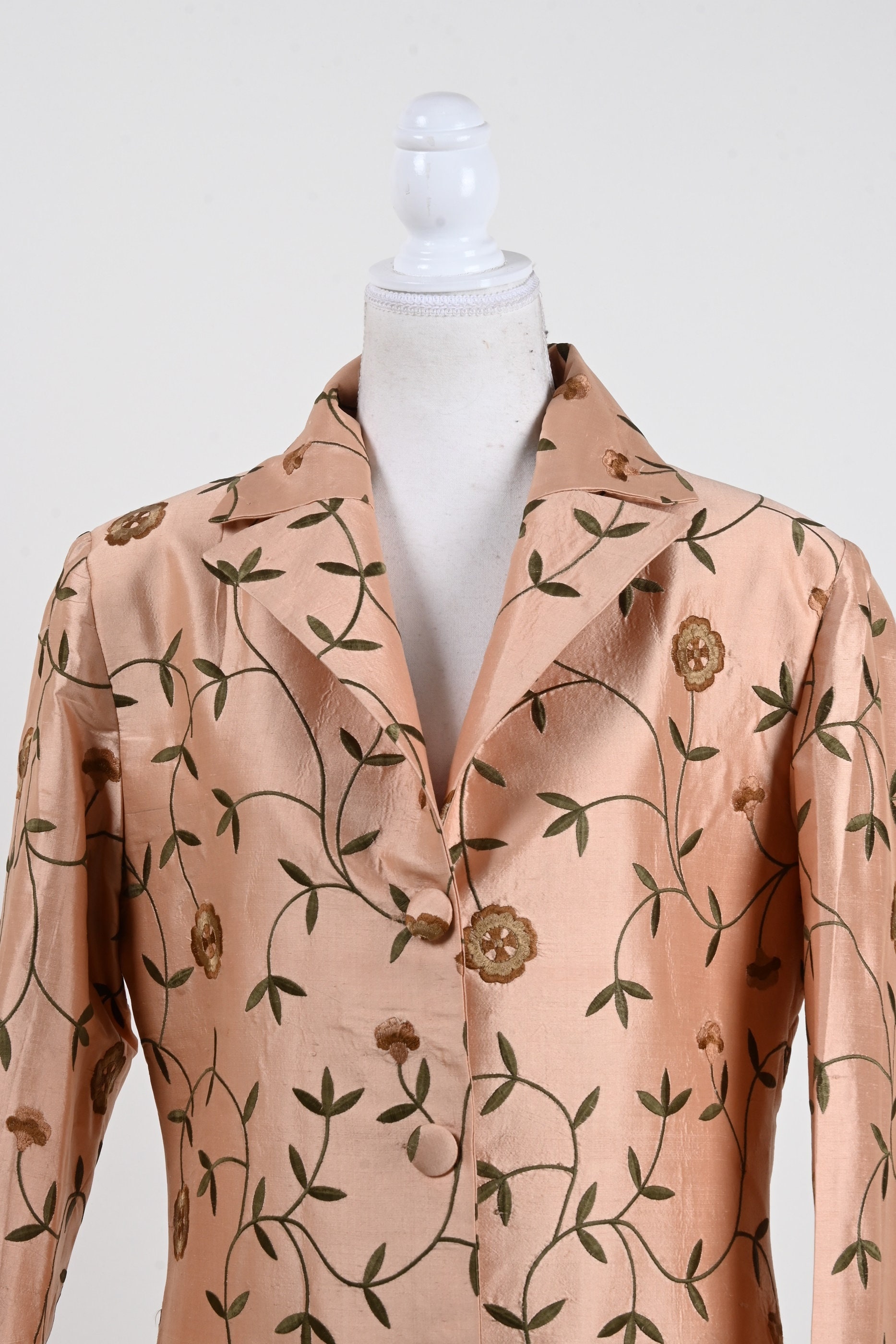 Apricot Women Long Silk Coat, Bespoke, Floral Women Coat, Wedding Guest ...