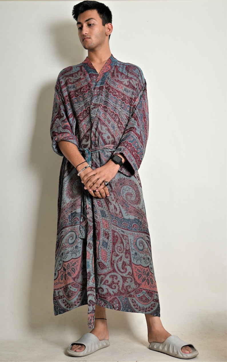 Blood Red Silk Robe for Men, Dressing Gown, Reversible Robe, Men's Long ...