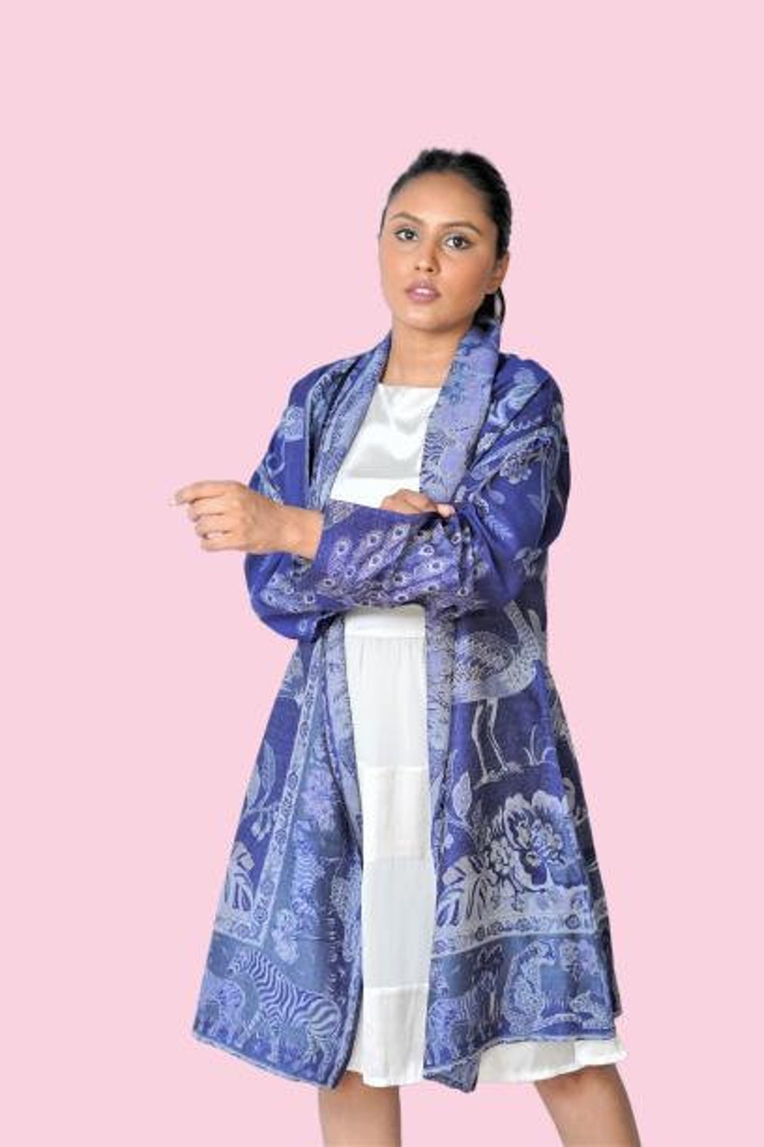 Ink Blue Silk Short Kimono Robe, Kimono Dressing Short Gown, Short Robe ...