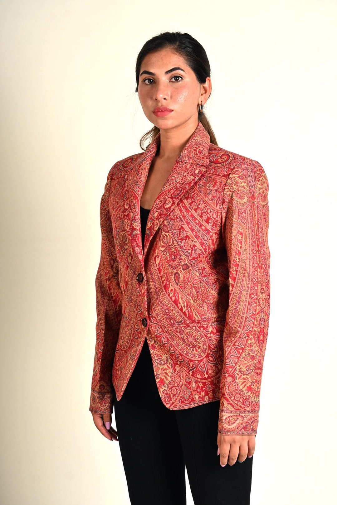 Women Wool Jacket, Indian Blazer for Women, Paisley Design Jacket ...