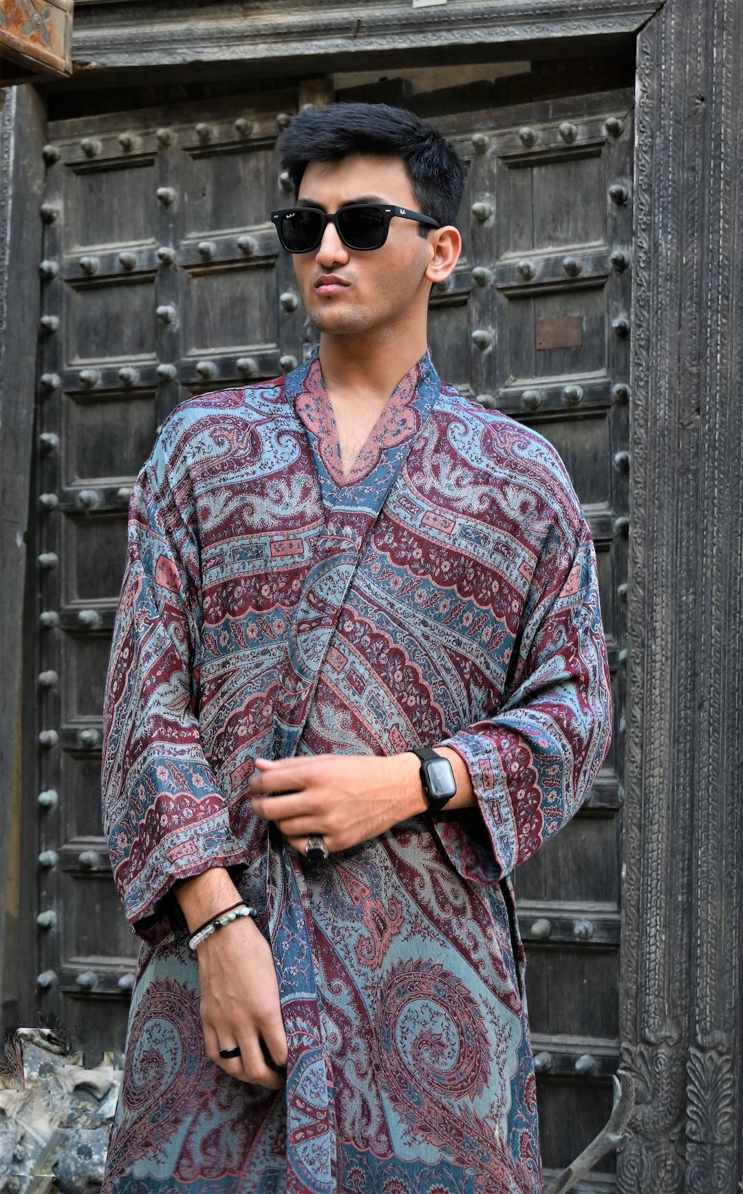 Blood Red Silk Robe for Men, Dressing Gown, Reversible Robe, Men's Long ...