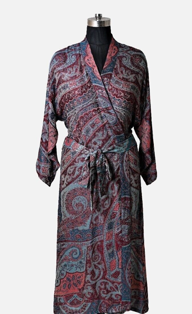 Blood Red Silk Robe for Men, Dressing Gown, Reversible Robe, Men's Long ...