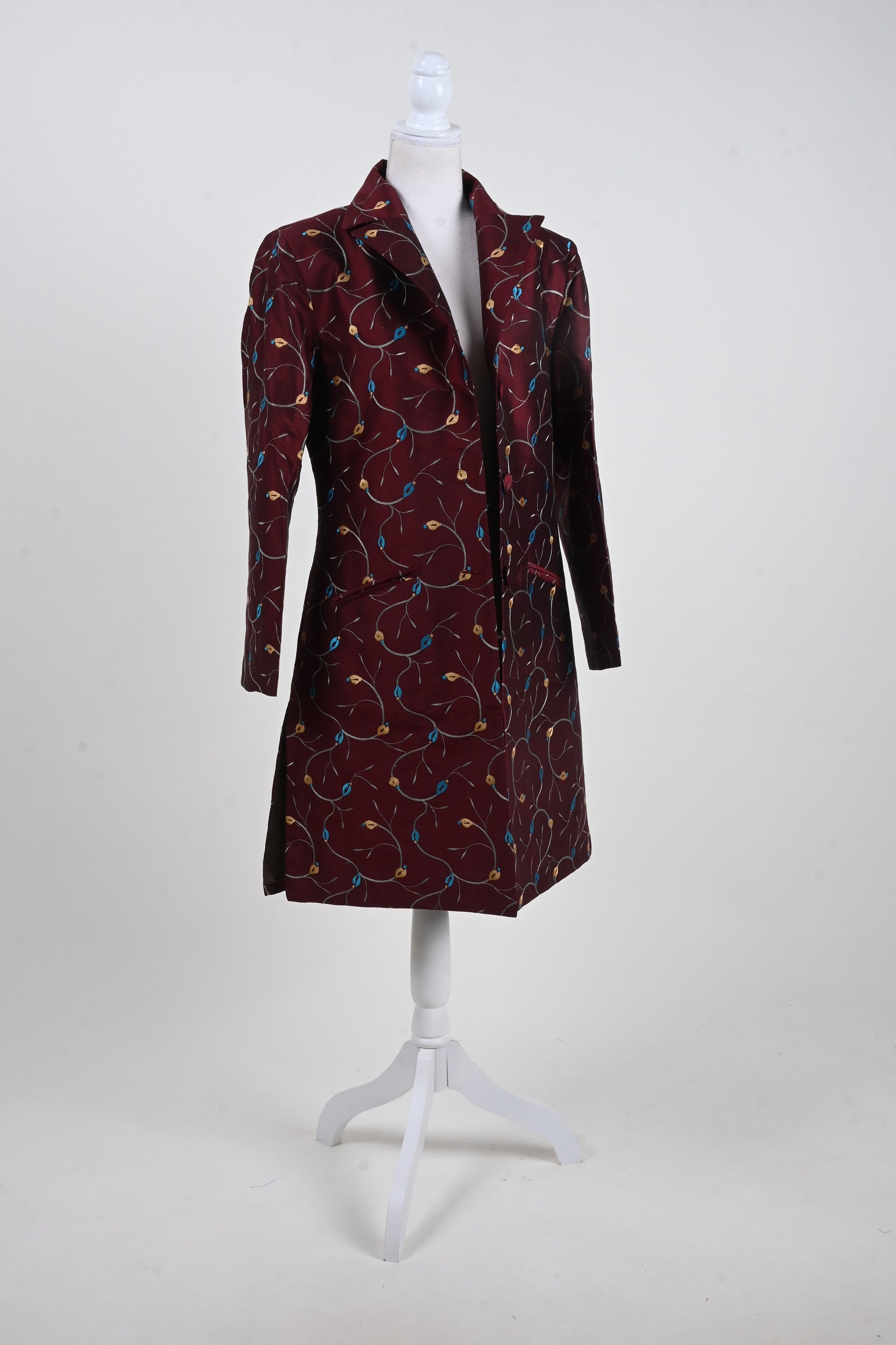 Apricot Women Long Silk Coat, Bespoke, Floral Women Coat, Wedding Guest ...