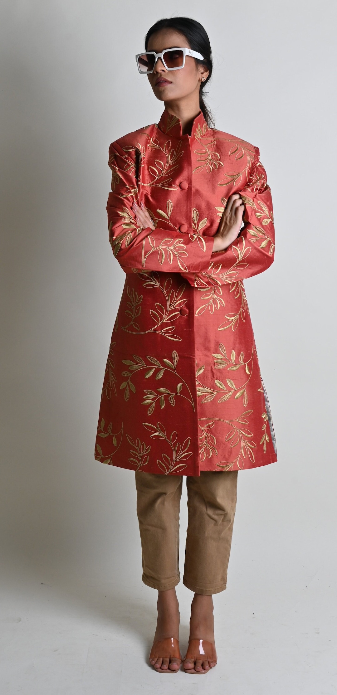 Tea Rose Women Long Silk Coat, Floral Women Coat, Embroidered, Wedding ...