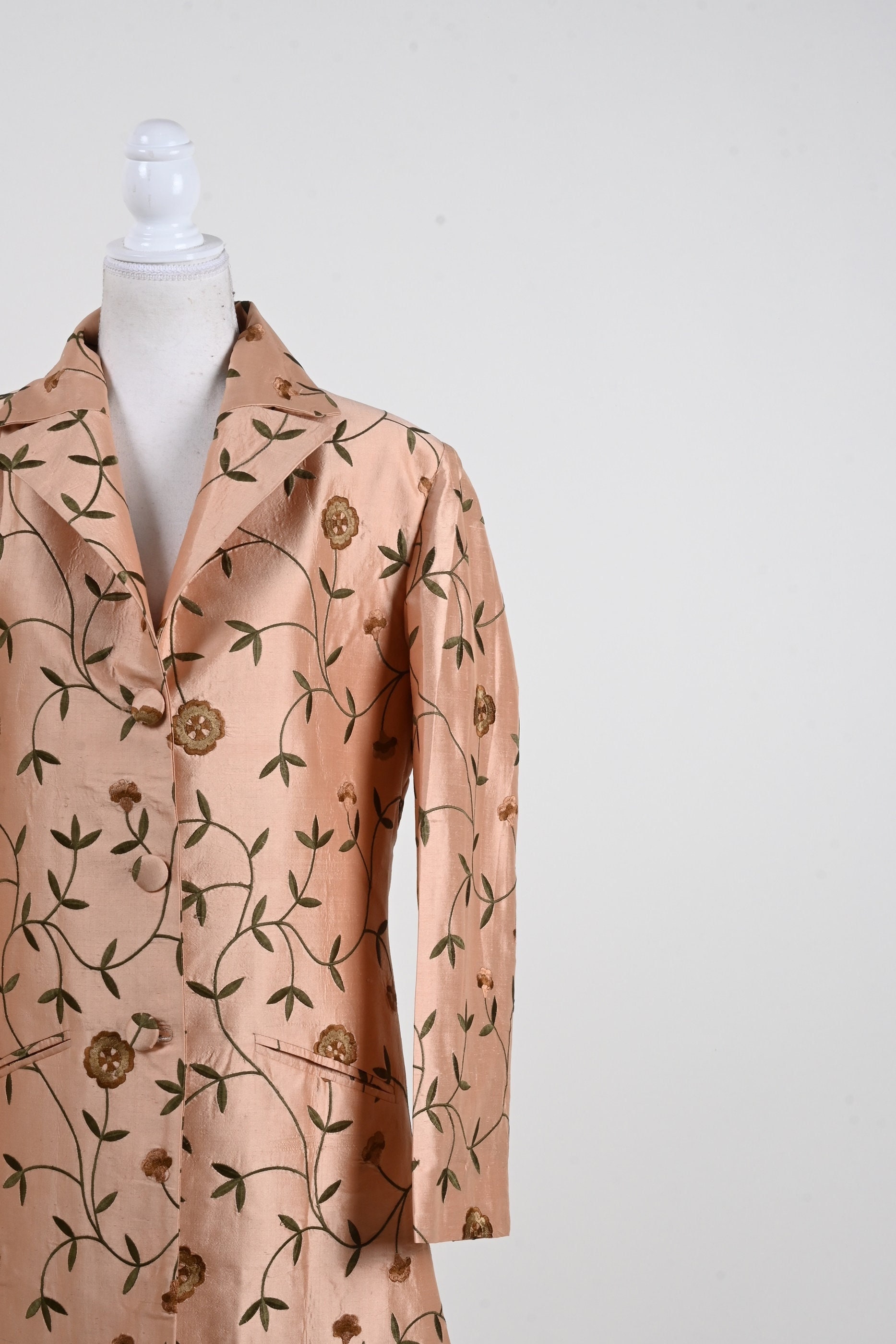 Apricot Women Long Silk Coat, Bespoke, Floral Women Coat, Wedding Guest ...