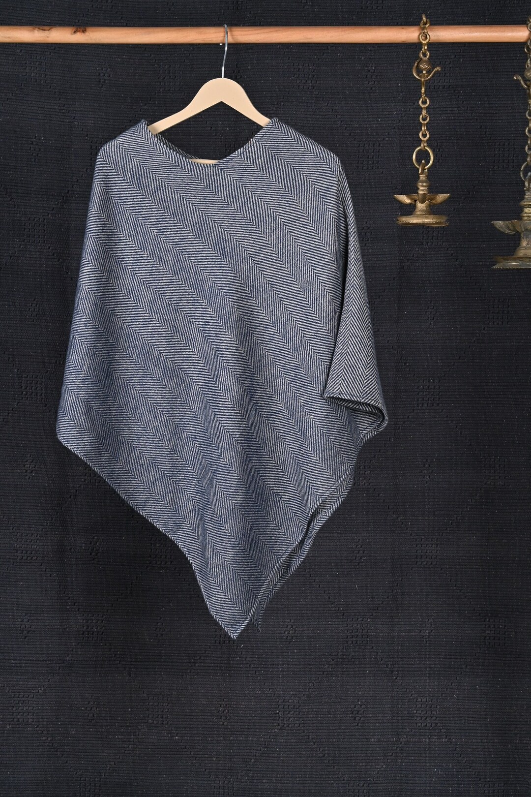Midnight Blue Alpaca Wool Poncho, Winter Poncho Cape, Handwoven Poncho ...