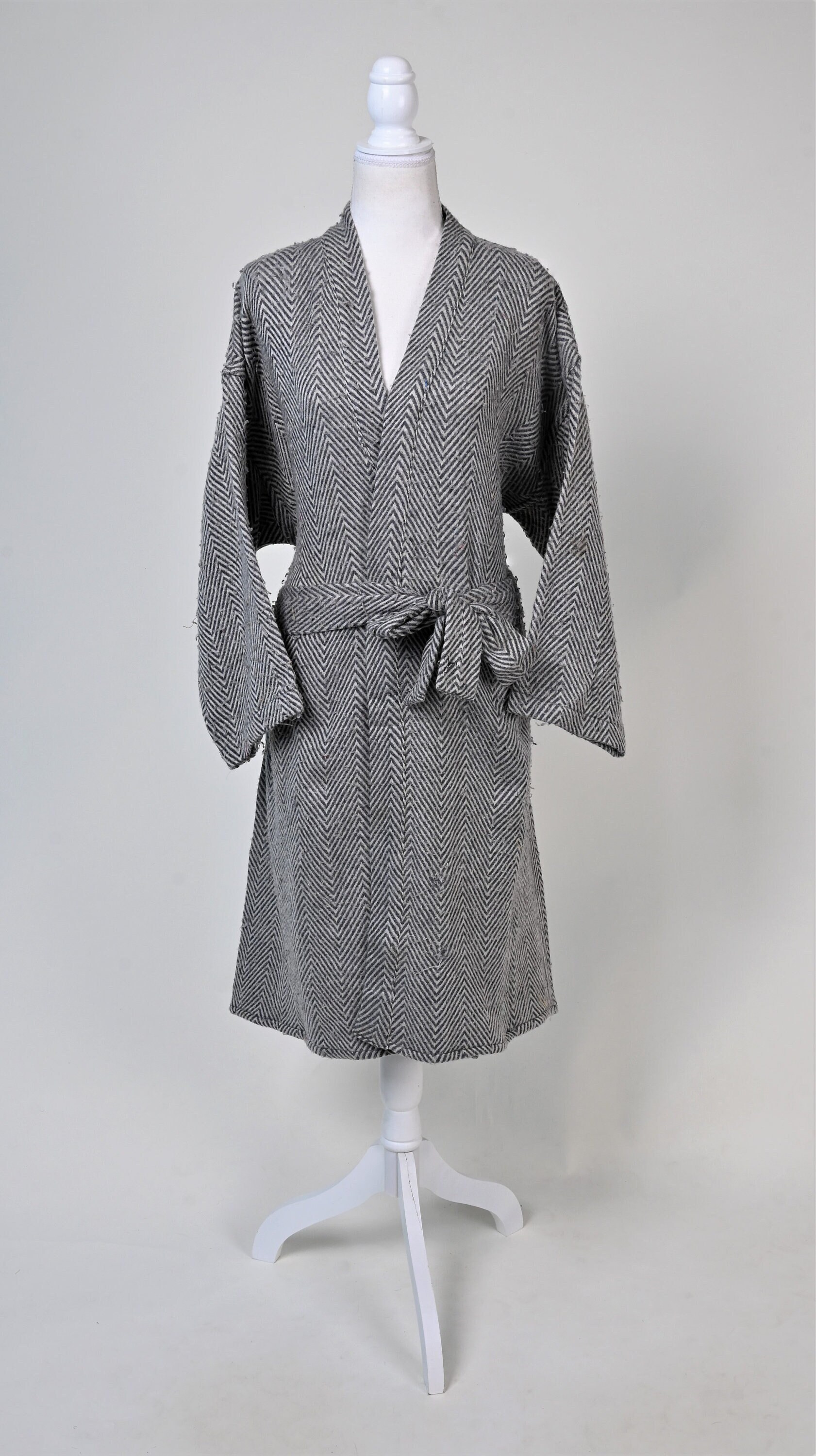 Cloud Grey Wool Robe Dressing Gown Kimono Robe Kaftan Bath - Etsy