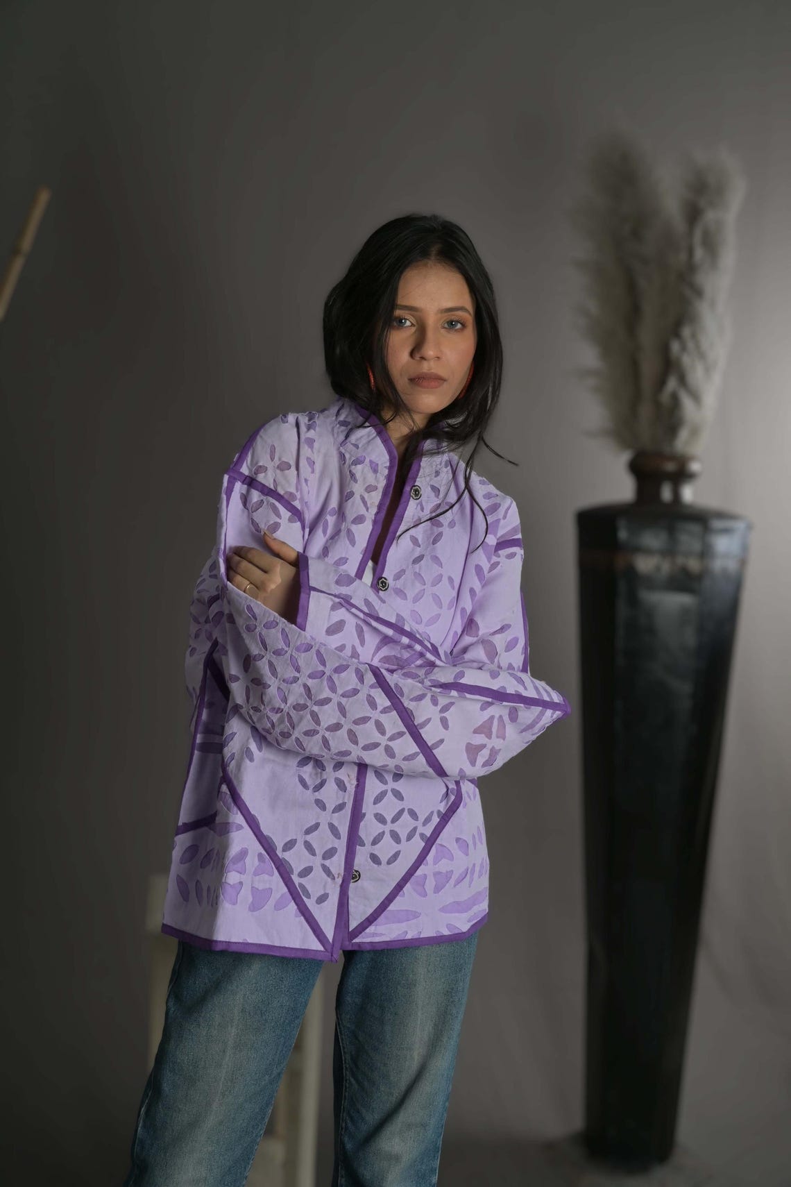 Purple Traditional Cotton Jacket, Applique Quilt Jacket, Handmade ...