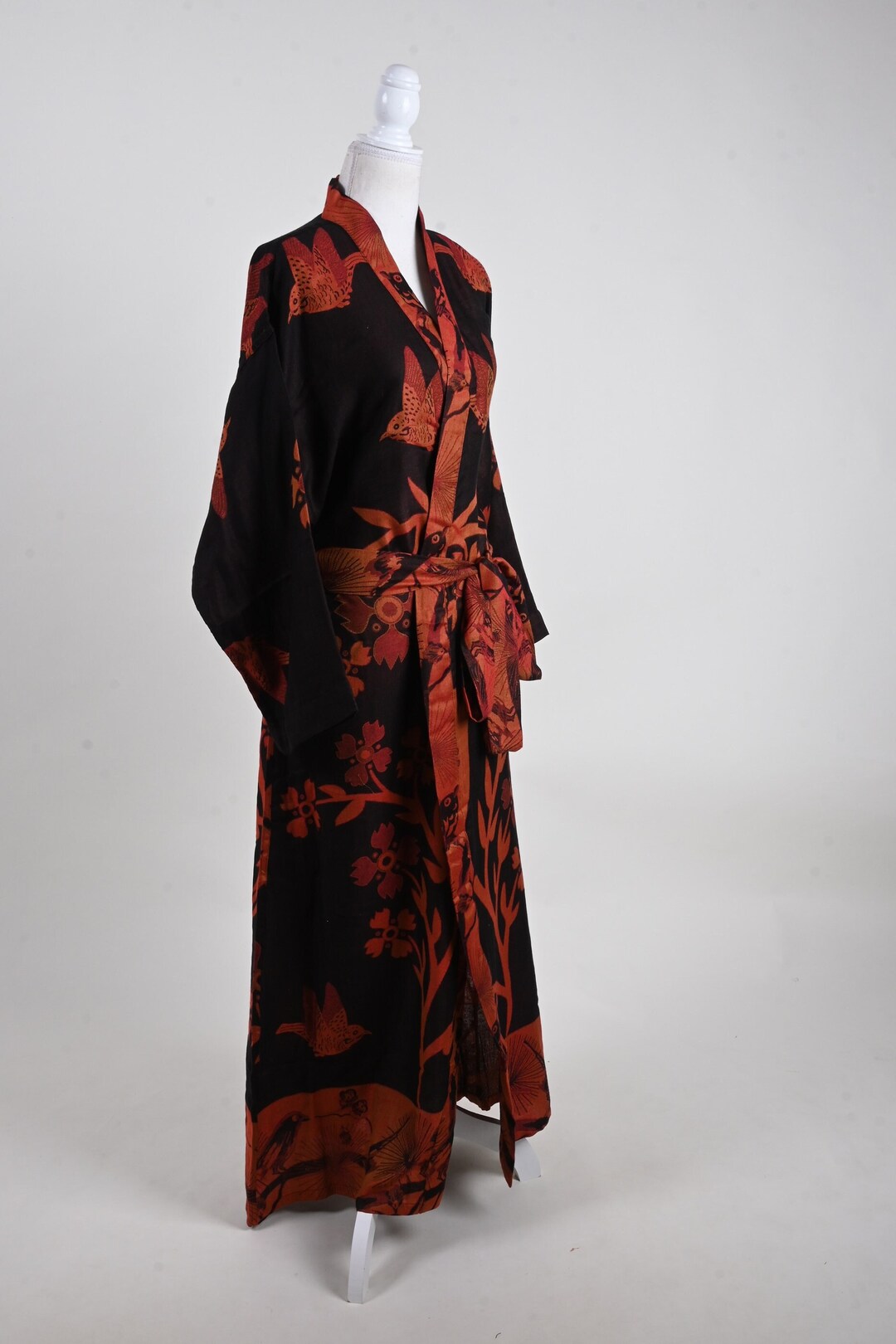 Lava Orange Robe for Women, Long Dressing Gown, Wedding Morning, Silk ...