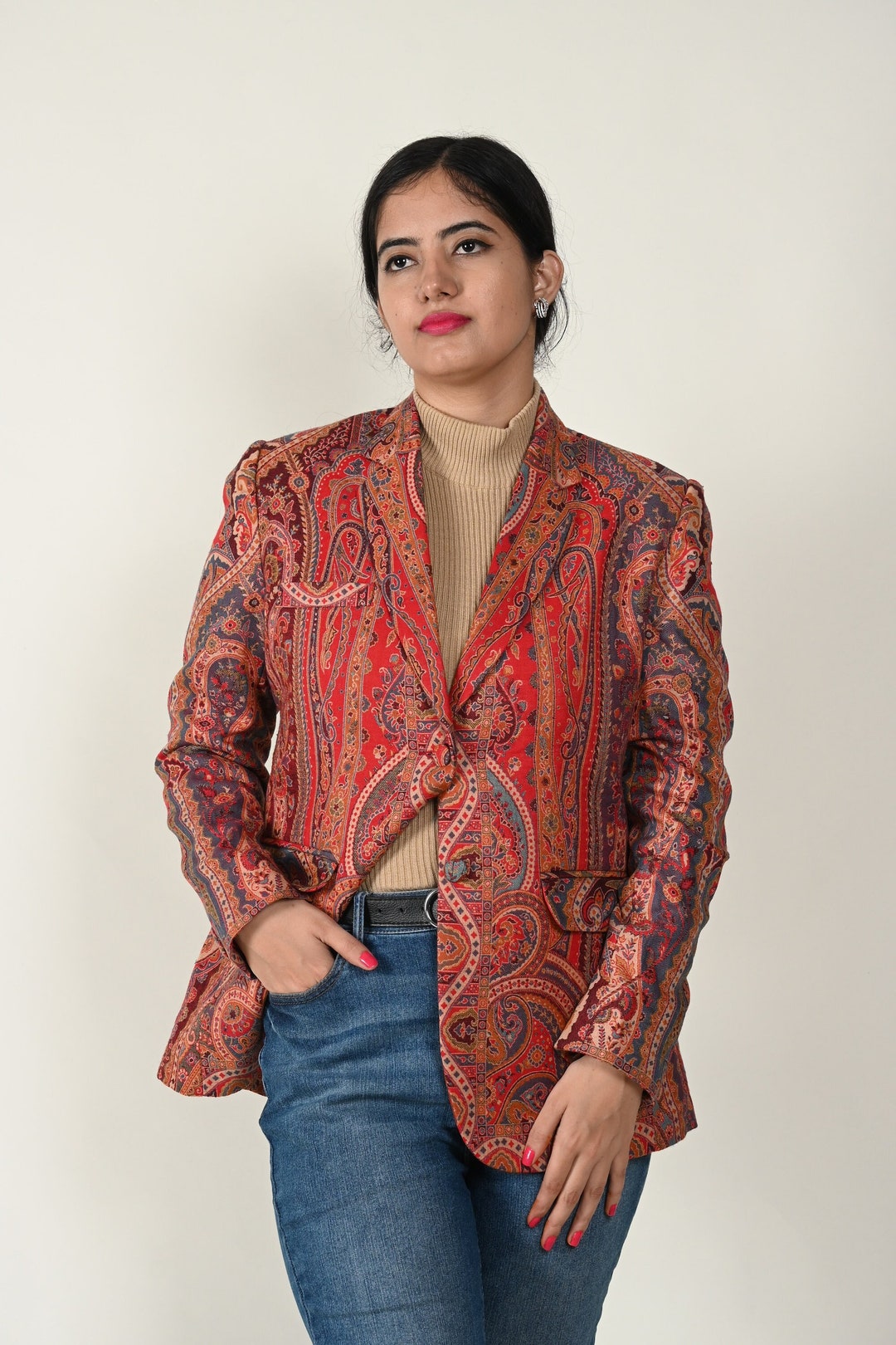 Indian Jacket, Kashmiri Paisley Design Jacket, Women Wool Jacket ...