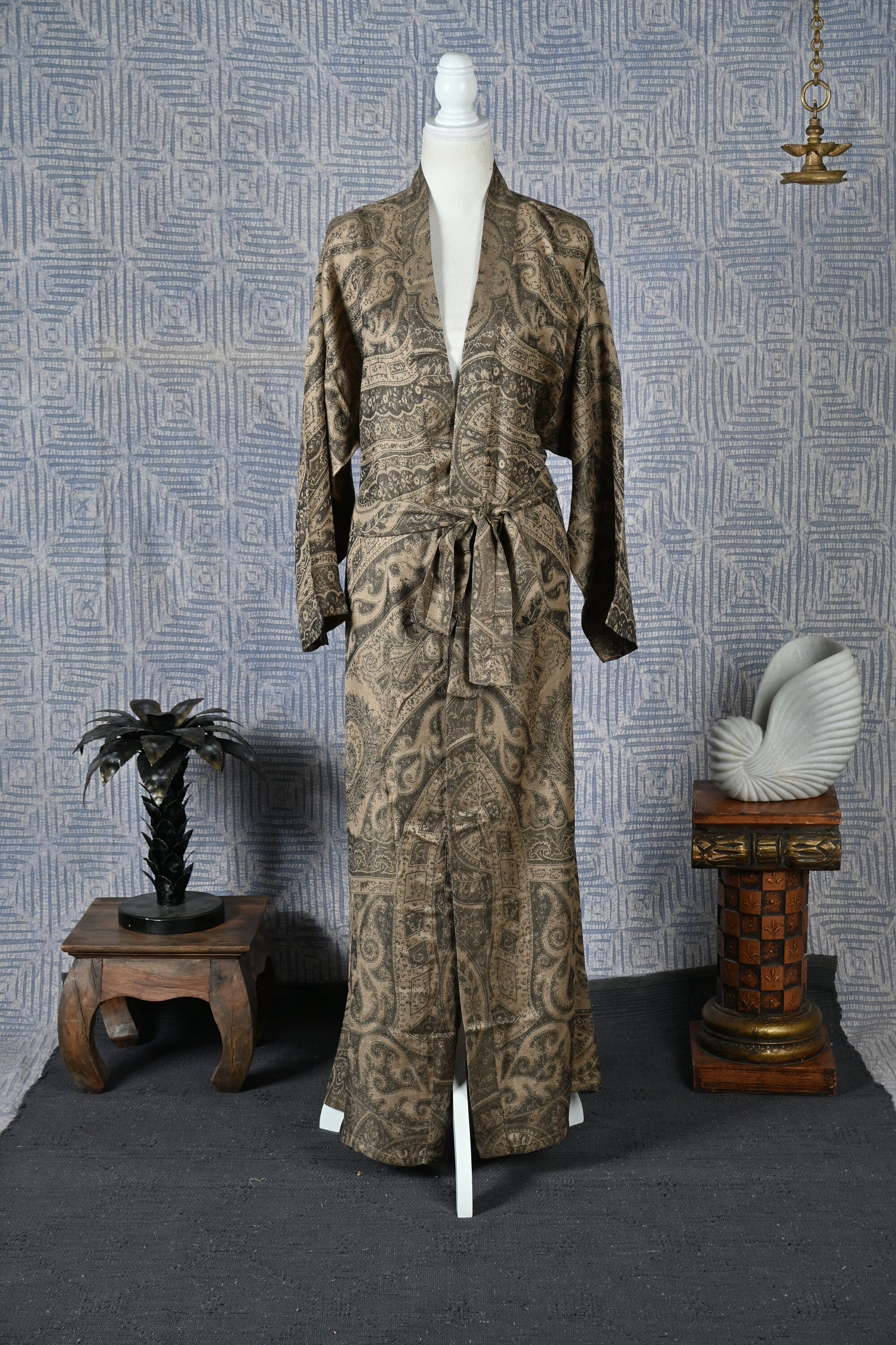 Brown Silk Robe for Men, Dressing Gown, Reversible Robe, Men's Long ...