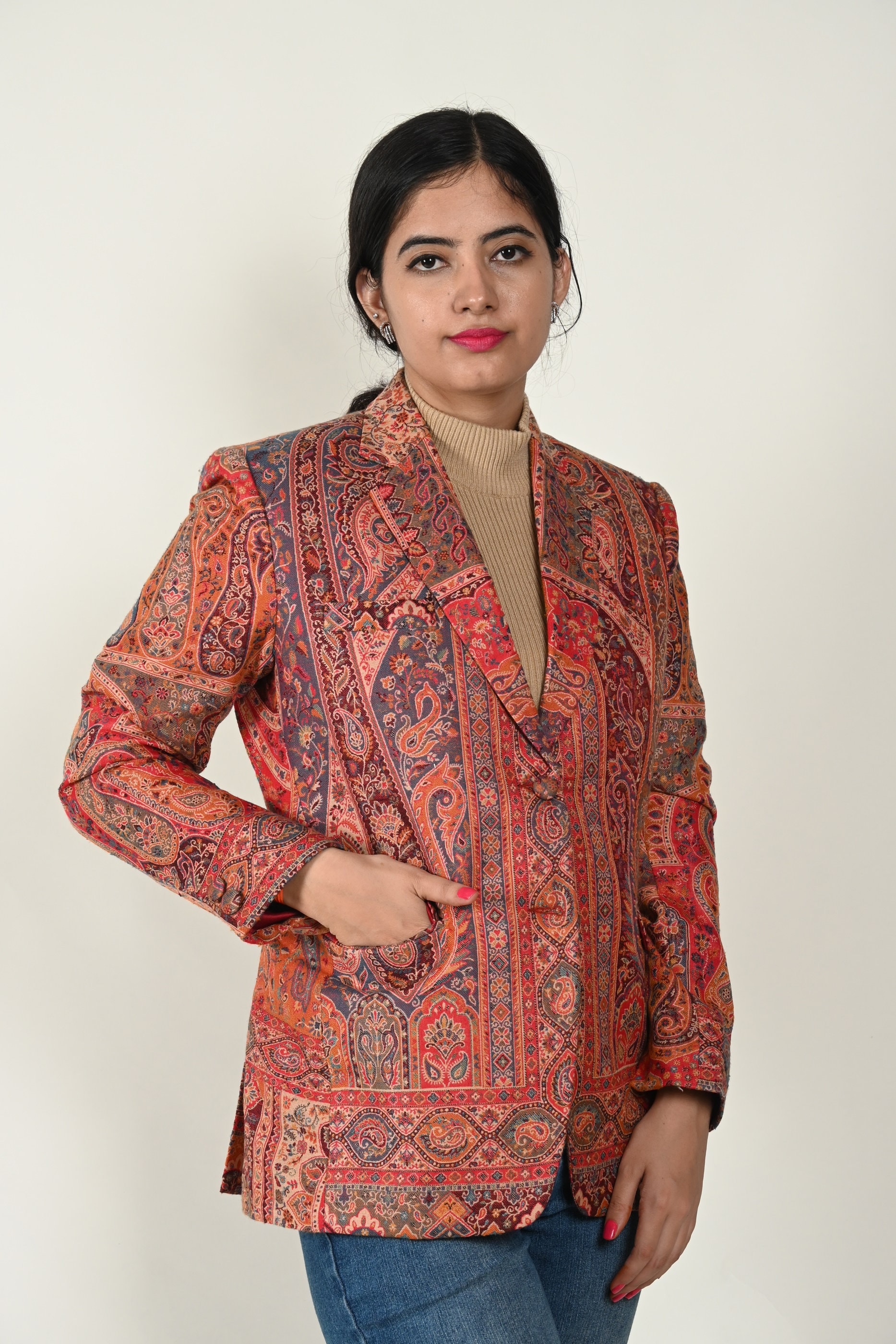 Munsell Red Paisley Blazer, Jacket for Women, Wedding Jacket, Indian ...