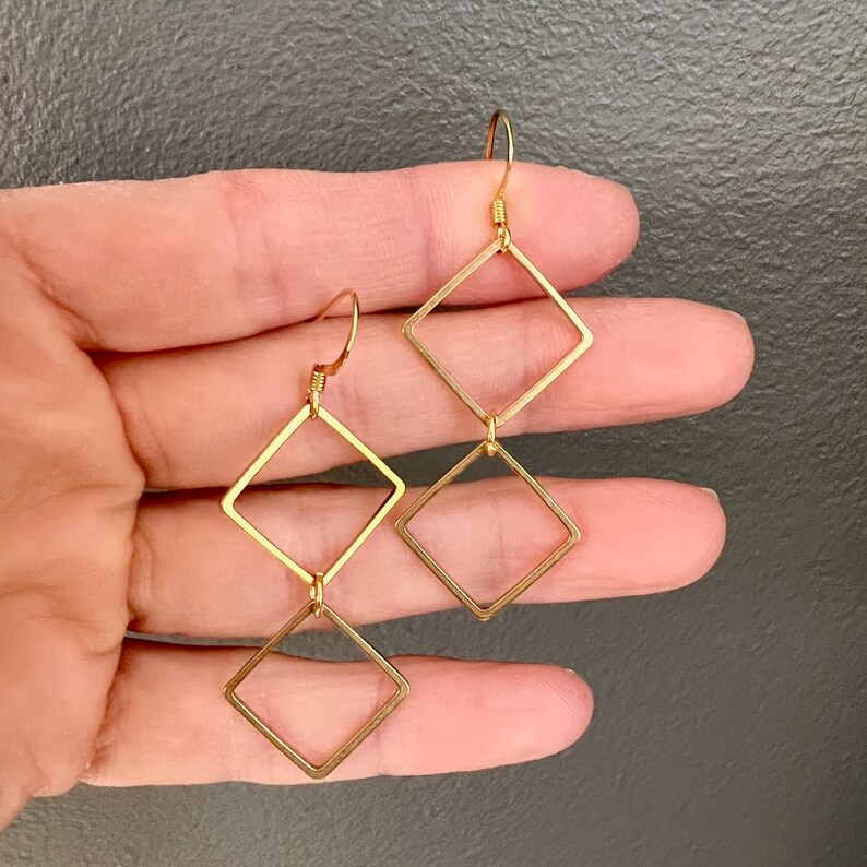 Stacked Diamond Shape Earrings Brass Diamond Shaped Earrings - Etsy