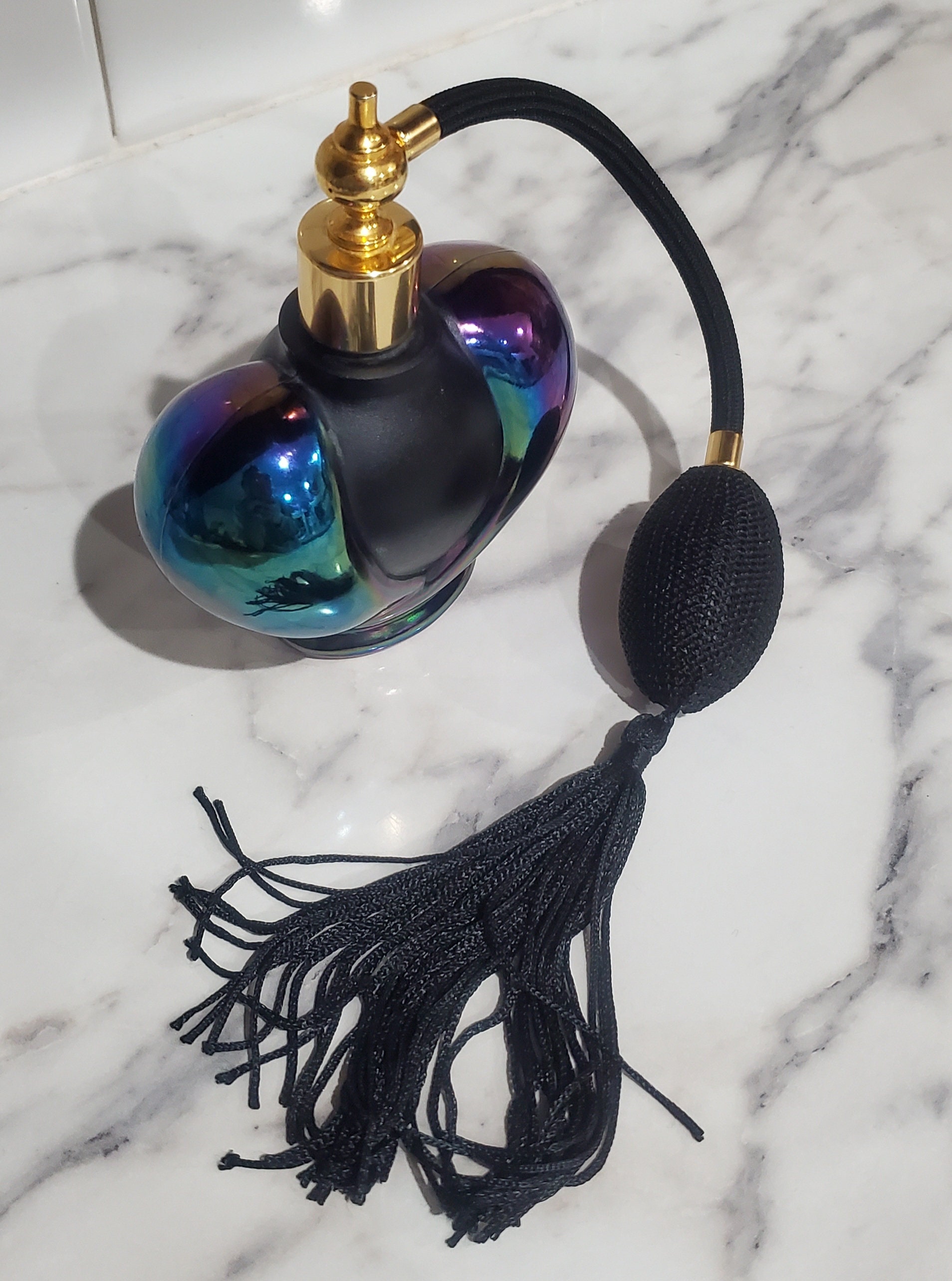 Vintage Iridized Glass Heart Shaped Perfume Bottle W/ Atomizer. - Etsy