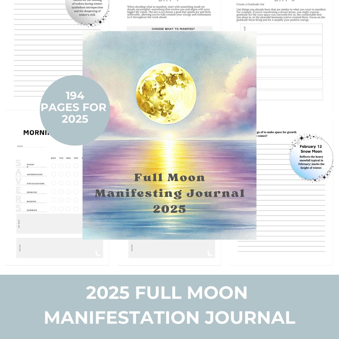 Full Moon Manifesting Journal 2025 | Lunar Witch Planner for Self-care ...