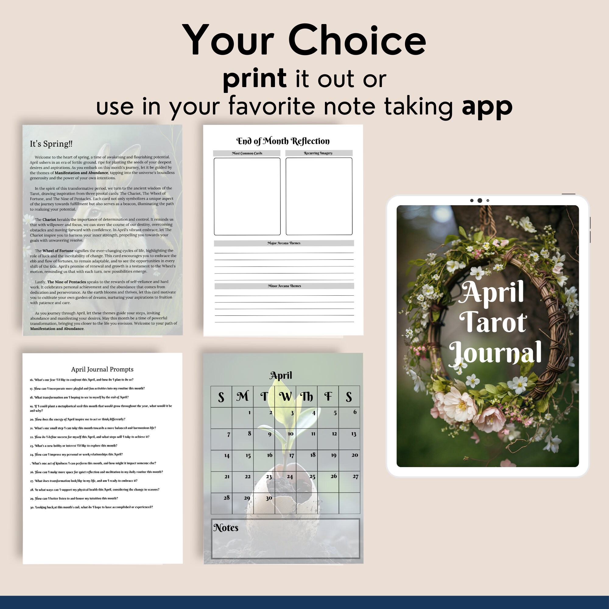 April Tarot Journal, Tarot Spreads, Digital Tarot Journal, Downloadable ...